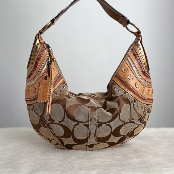Coach | Bags | Coach Bohemian Detail Monogram Half Moon Shoulder Bag ...